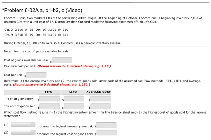 Solved *Problem 6-02A a, b1 b2, с (Video) Concord | Chegg.com