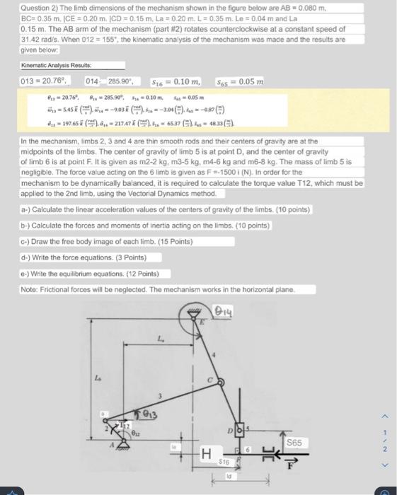 Solved Question 2) The limb dimensions of the mechanism | Chegg.com