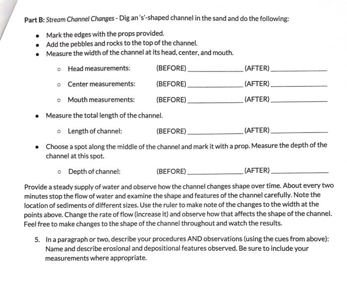 Solved Part B: Stream Channel Changes - Dig an 's'-shaped | Chegg.com