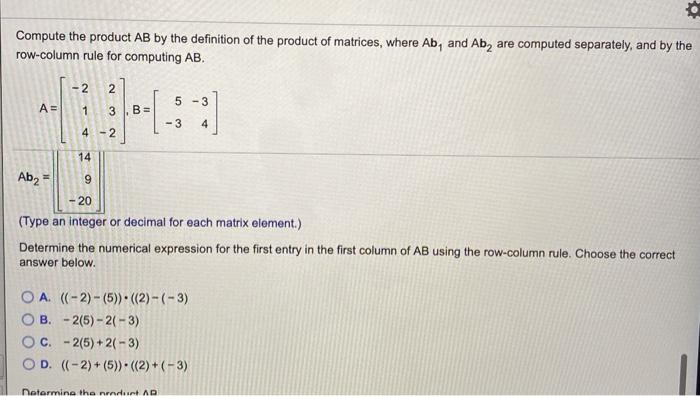 Solved Compute the product AB by the definition of the | Chegg.com