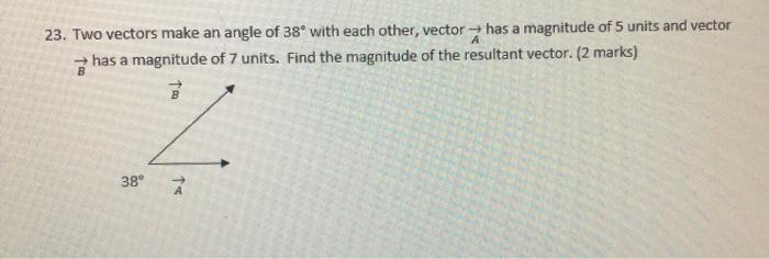 Solved 23. Two vectors make an angle of 38° with each other, | Chegg.com