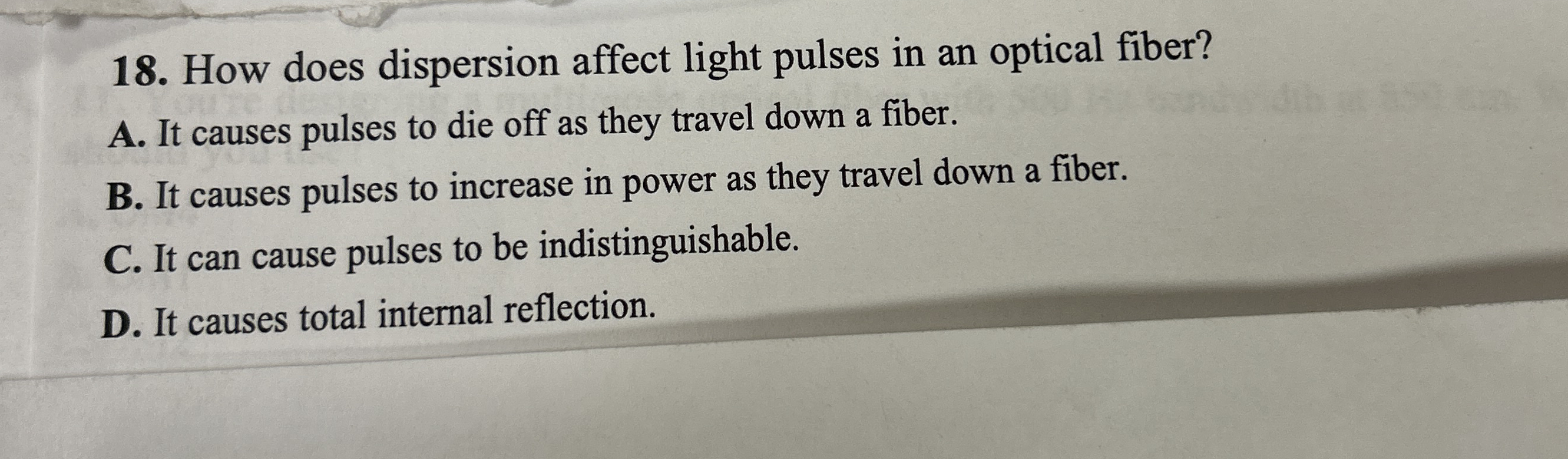 Solved How does dispersion affect light pulses in an optical | Chegg.com