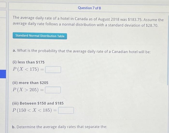 Solved The average daily rate of a hotel in Canada as of | Chegg.com