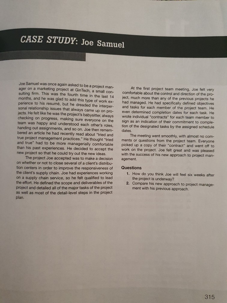 Solved CASE STUDY: Joe Samuel Joe Samuel was once again | Chegg.com