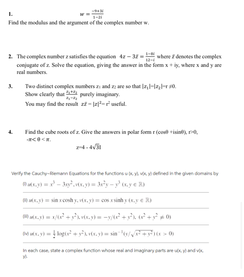 Solved w=-9+3i1-2iFind the modulus and the argument of the | Chegg.com