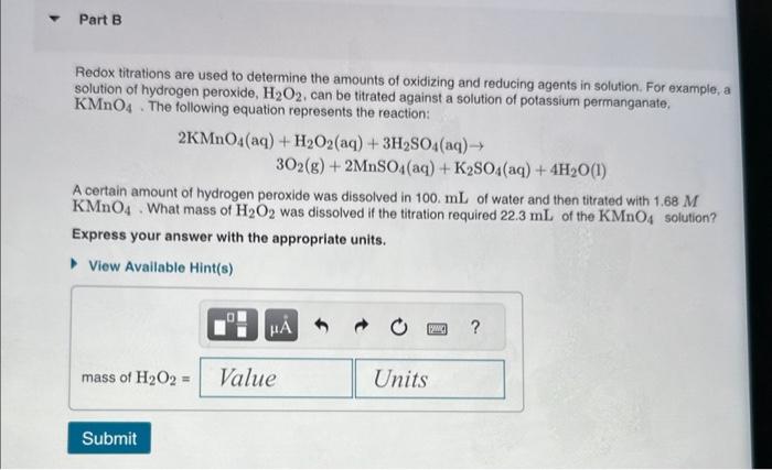 Solved Redox titrations are used to determine the amounts of | Chegg.com