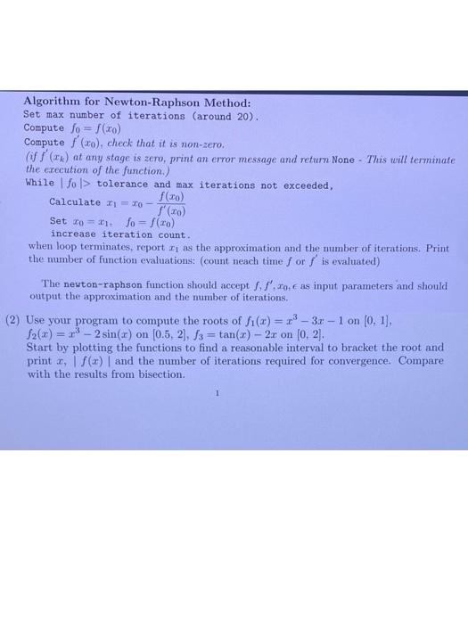 Solved Algorithm for Newton-Raphson Method: Set max number | Chegg.com