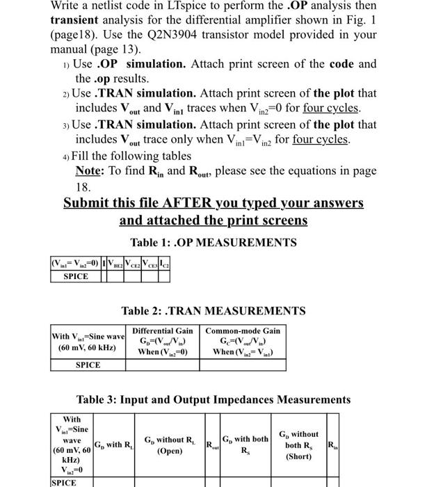 Write a netlist code in LTspice to perform the .OP | Chegg.com