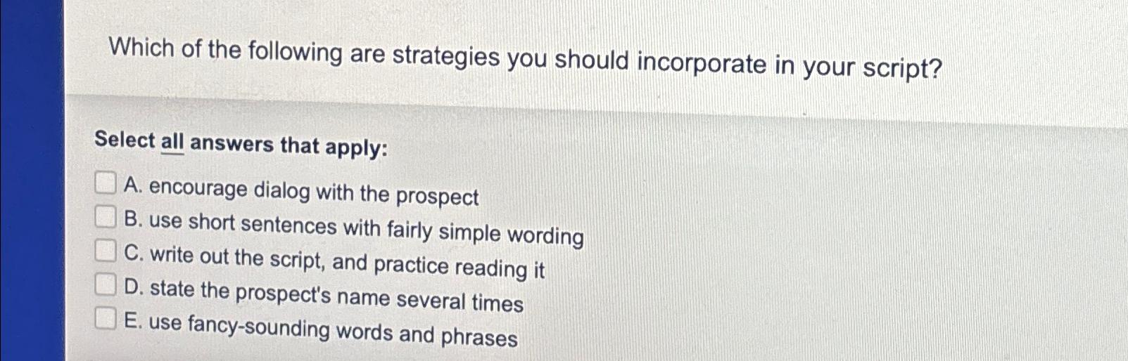 Solved Which of the following are strategies you should | Chegg.com
