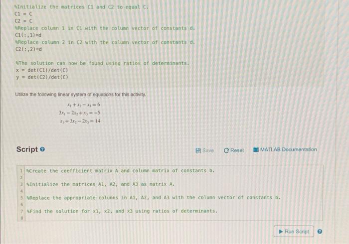 Solved MATLAB: Cramer's Rule This iool is provided by a | Chegg.com