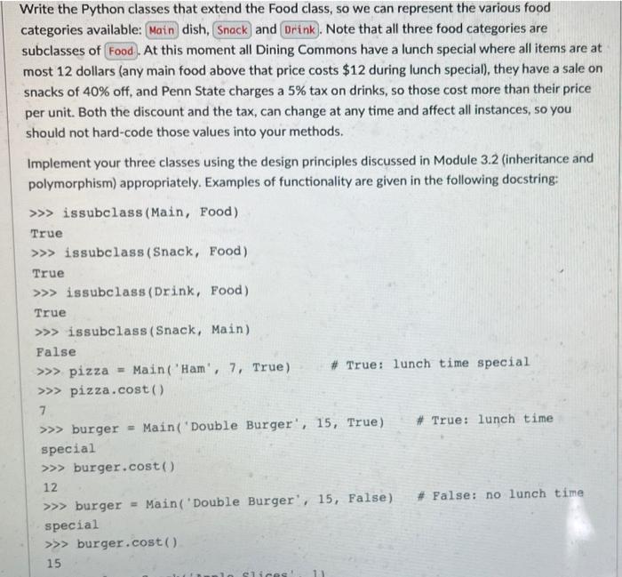 Solved The following classes represent Food items at Pollock | Chegg.com