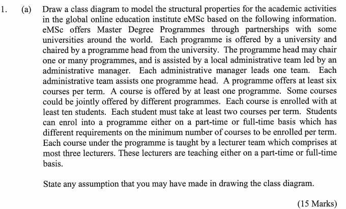 Solved 1. (a) ﻿Draw a class diagram to model the structural | Chegg.com