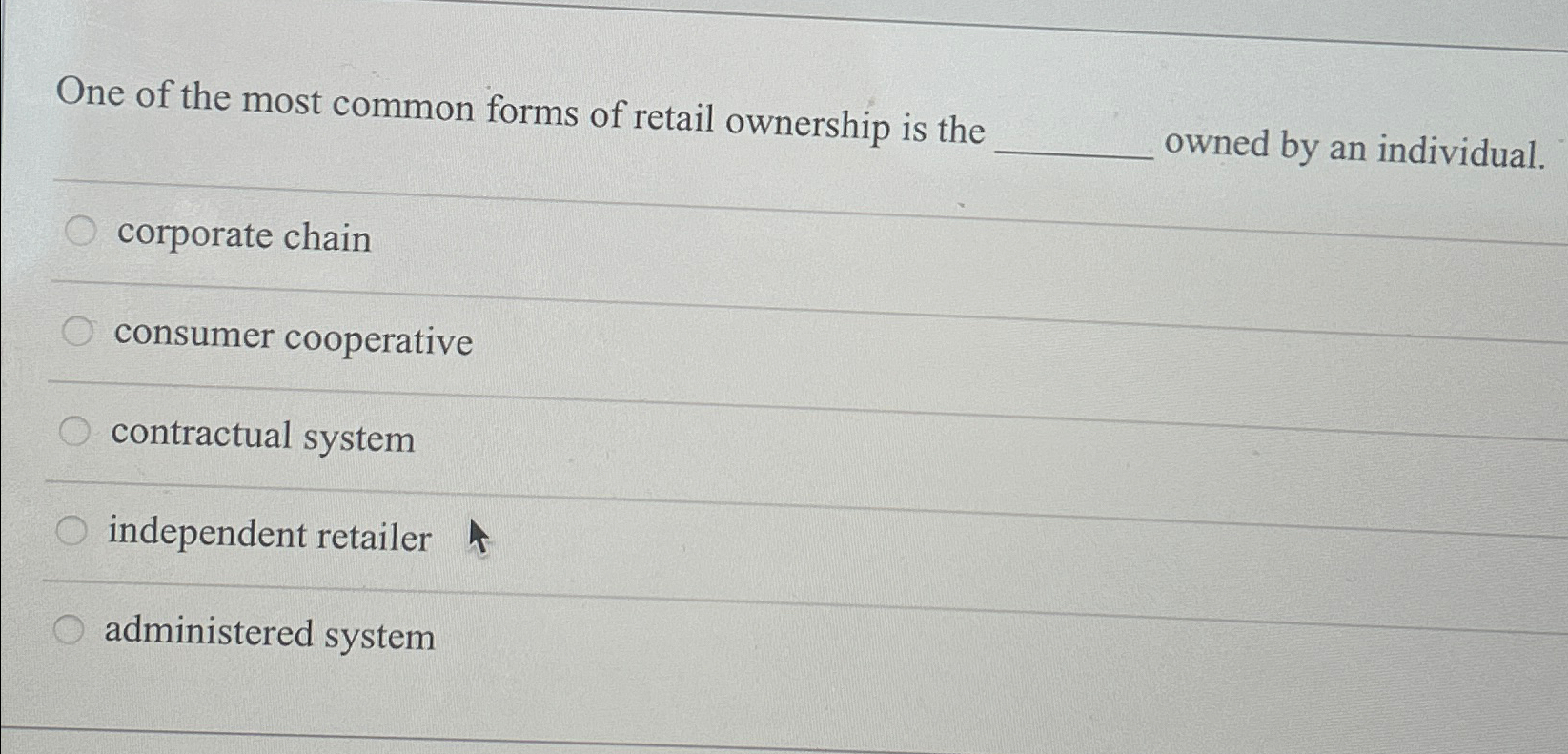 Solved One of the most common forms of retail ownership is | Chegg.com