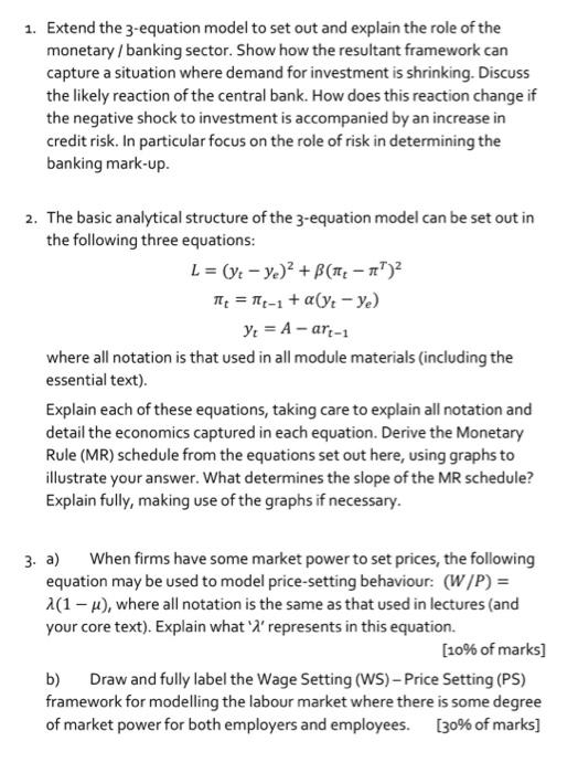 Solved 1. Extend the 3-equation model to set out and explain | Chegg.com