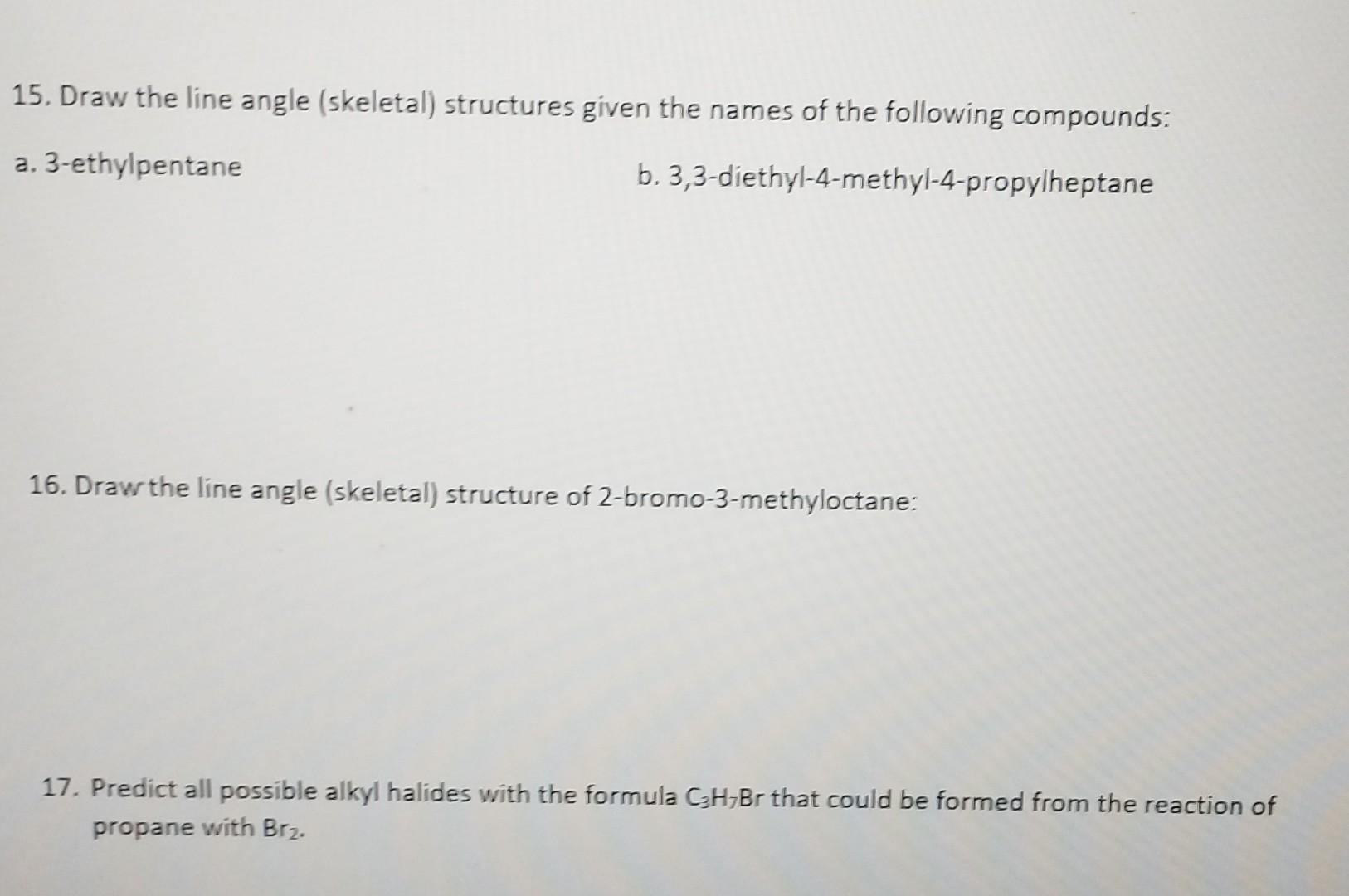 Solved 1. Convert each compound to a line angle (skeletal) | Chegg.com