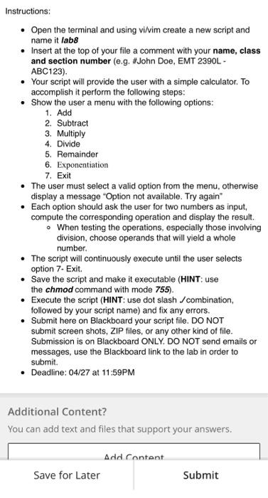 Solved Instructions: - Open the terminal and using vi/vim | Chegg.com