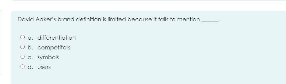 Solved David Aaker's brand definition is limited because it | Chegg.com