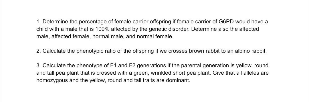 Determine the percentage of female carrier offspring | Chegg.com