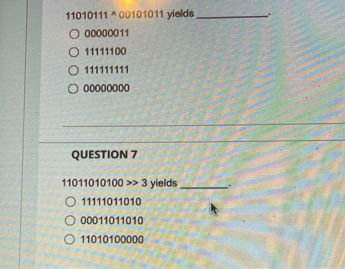 Solved 11010111 00101011 yields O 00000011 011111100 O | Chegg.com
