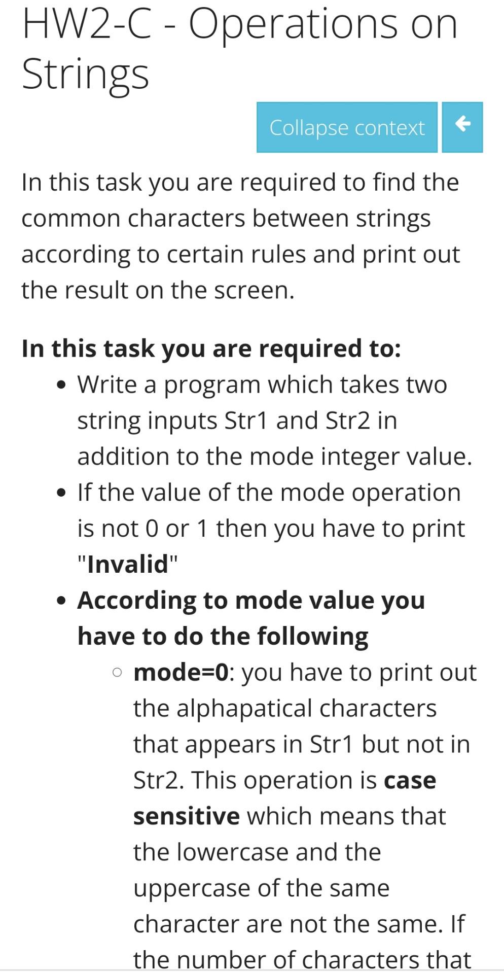 Solved HW2-C - Operations on Strings Collapse context In | Chegg.com