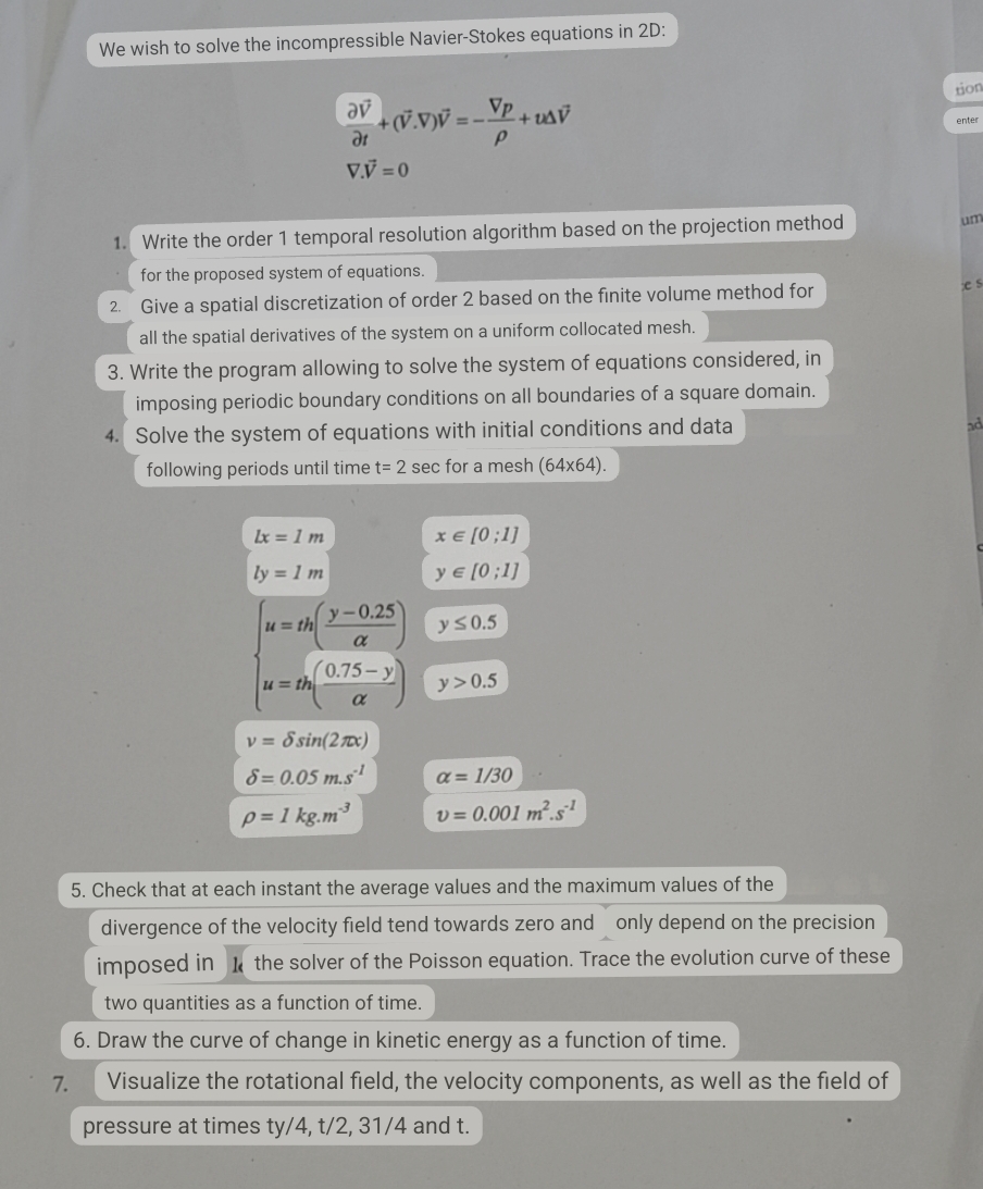 We wish to solve the incompressible Navier-Stokes | Chegg.com