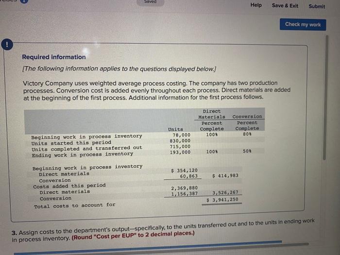 Solved Saved Help Save & Exit Submit Check my work Required | Chegg.com