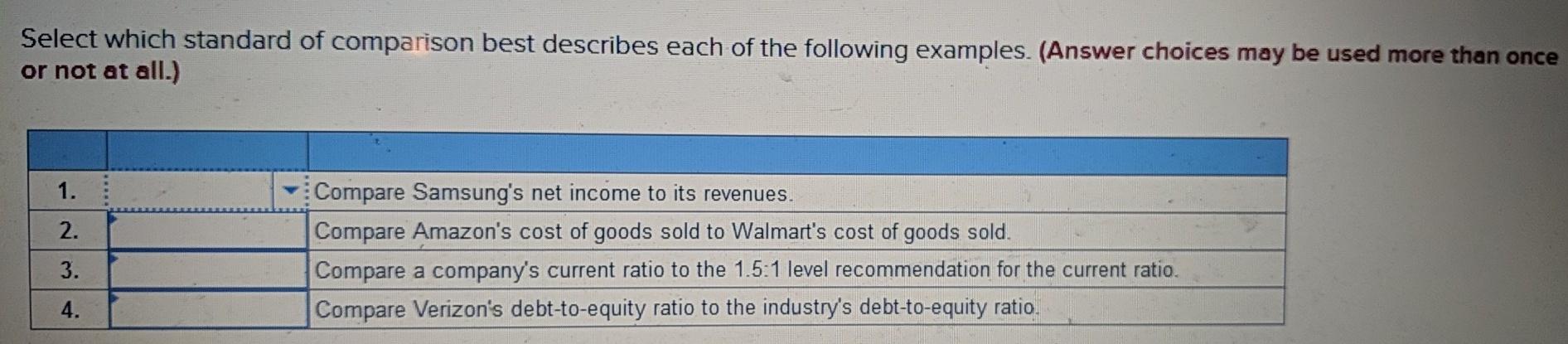 Solved Select which standard of comparison best describes | Chegg.com