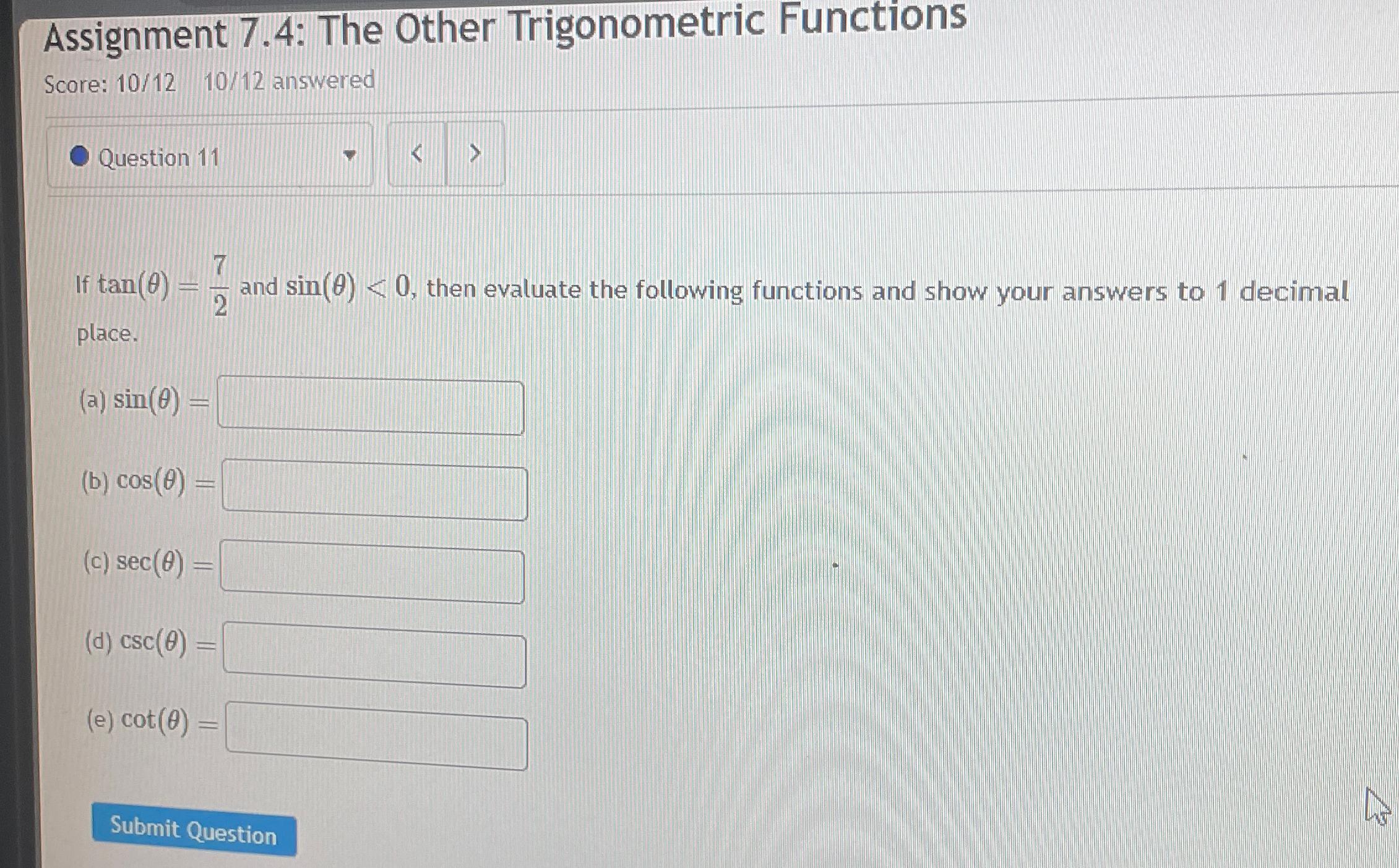 Solved Assignment 7.4: The Other Trigonometric | Chegg.com