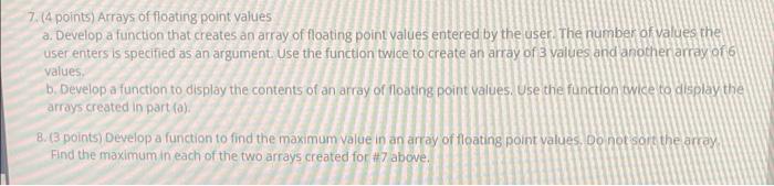Solved 7. (4 points) Arrays of floating point values a. | Chegg.com