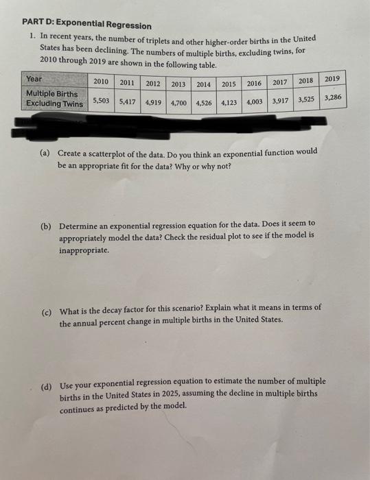 Solved PART D: Exponential Regression 1. In recent years, | Chegg.com