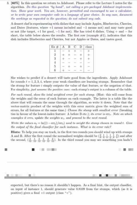 3. (60%] In this question we return to Adaboost. | Chegg.com