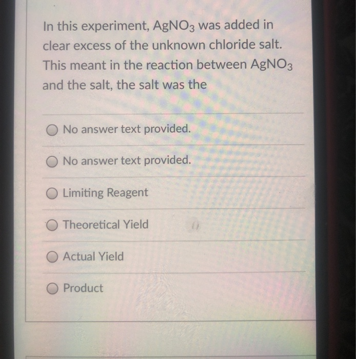 Solved In this experiment, AgNO3 was added in clear excess | Chegg.com
