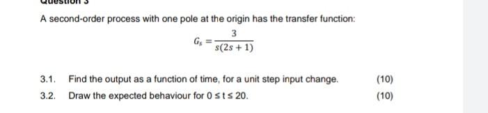 Solved A second-order process with one pole at the origin | Chegg.com