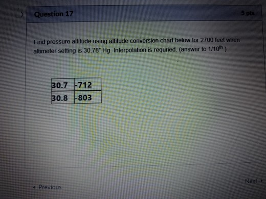 Solved Question 17 5 pts Find pressure altitude using | Chegg.com