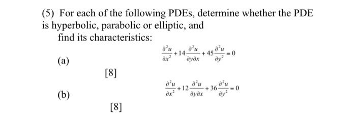Solved (5) For each of the following PDEs, determine whether | Chegg.com