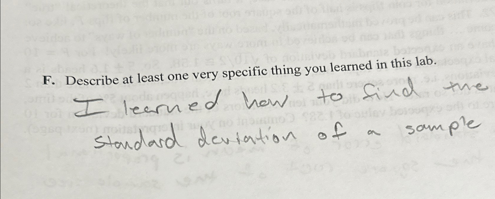 Solved F. ﻿Describe at least one very specific thing you | Chegg.com