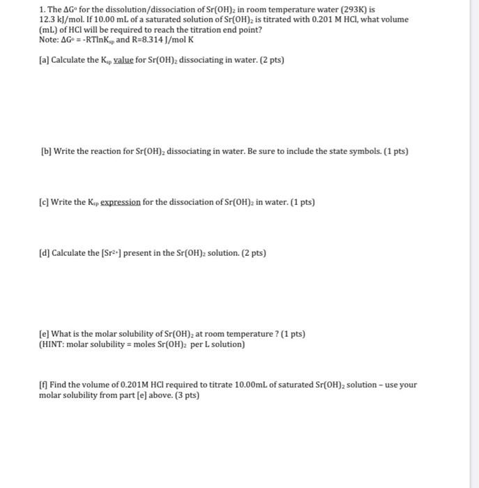 Solved 1. The AGⓇ for the dissolution/dissociation of | Chegg.com