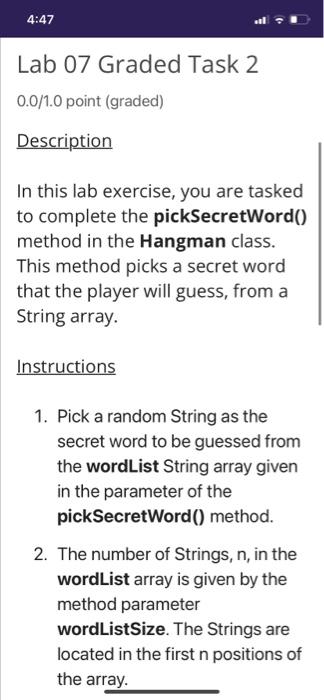 Solved 4:47 Lab 07 Graded Task 2 0.0/1.0 point (graded) | Chegg.com