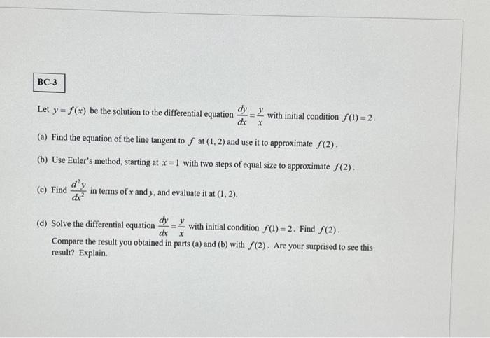 Solved Let y=f(x) be the solution to the differential | Chegg.com