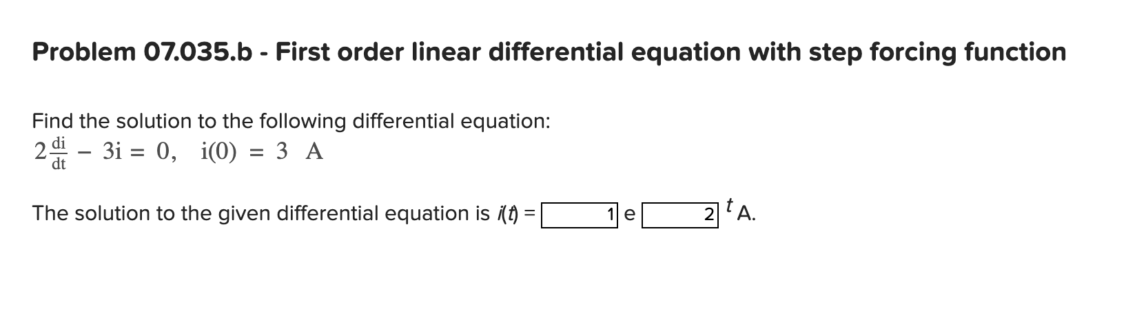 Solved Problem 07.035.b - ﻿First order linear differential | Chegg.com