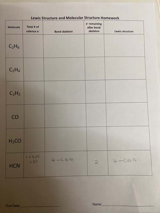 Solved Lewis Structure and Molecular Structure Homework | Chegg.com