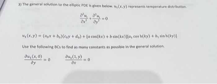 Solved 3) The general solution to the elliptic PDE is given | Chegg.com