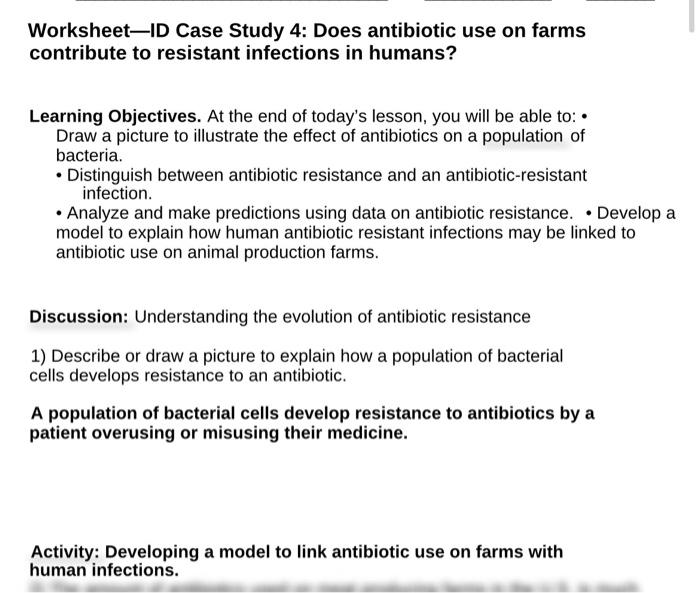 Solved Worksheet-ID Case Study 4: Does antibiotic use on | Chegg.com