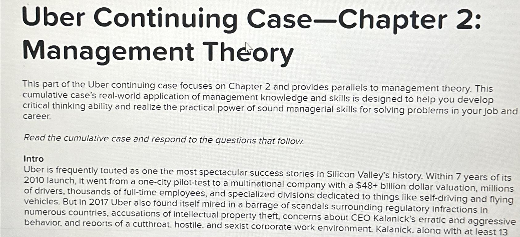 Solved Uber Continuing Case-Chapter 2: Management TheoryThis | Chegg.com