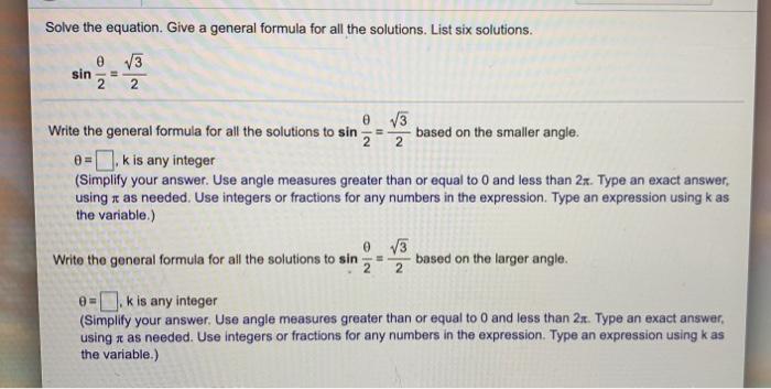 Solved Solve the equation. Give a general formula for all | Chegg.com