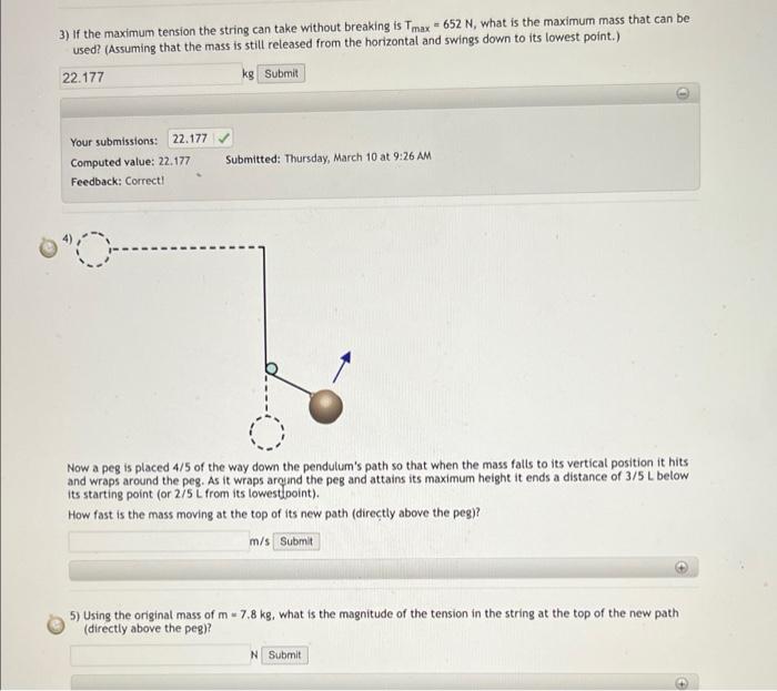 Solved A mass m - 7.8 kg hangs on the end of a massless rope | Chegg.com