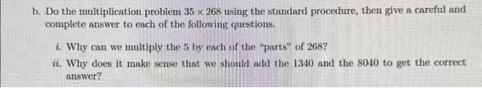 Solved b. Do the multiplication problem 35×268 using the | Chegg.com