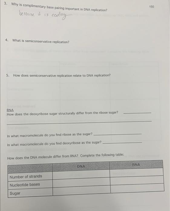 Solved 3. Why is complimentary base pairing important in DNA | Chegg.com