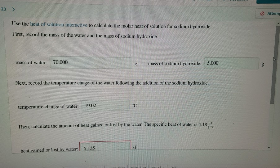 Solved 23 > Attemp Use the heat of solution interactive to | Chegg.com