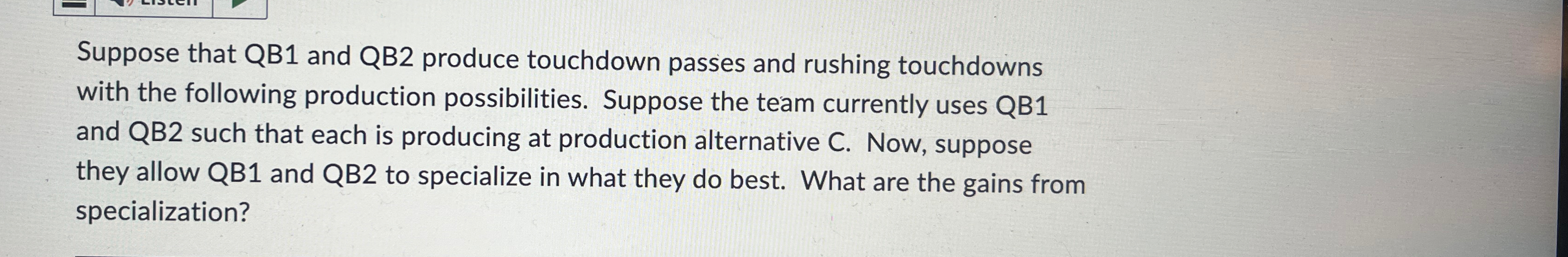 Solved Suppose that QB1 ﻿and QB2 ﻿produce touchdown passes | Chegg.com